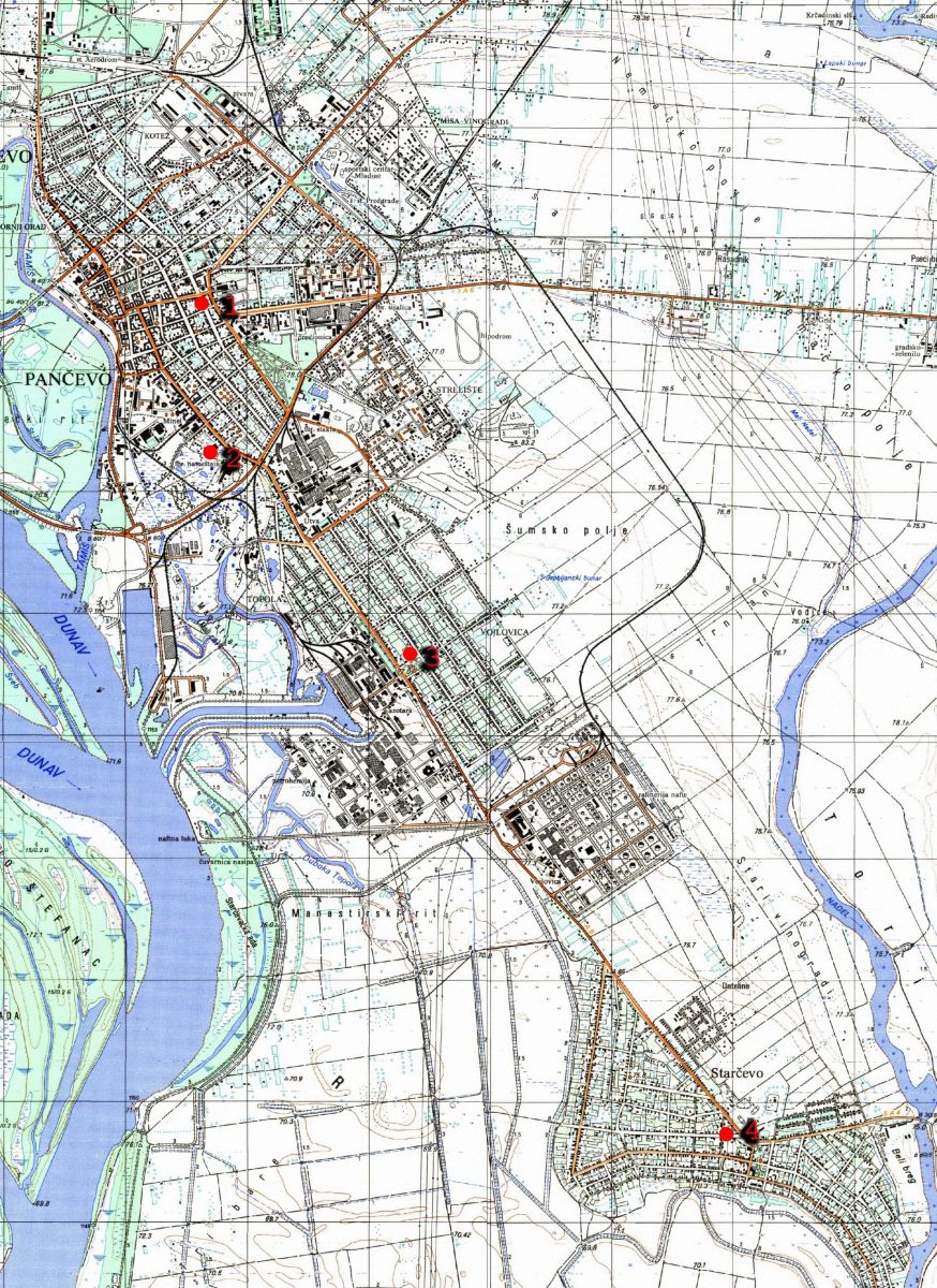 Pancevo karta-polozaj mernih stanica - Град Панчево